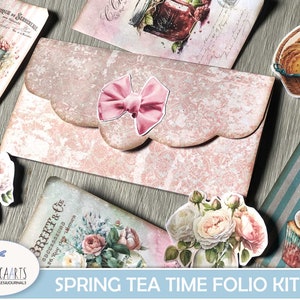 Spring Tea Time Tri Fold Folio Kit, Tea and Roses, Shabby Folio Pocket ...
