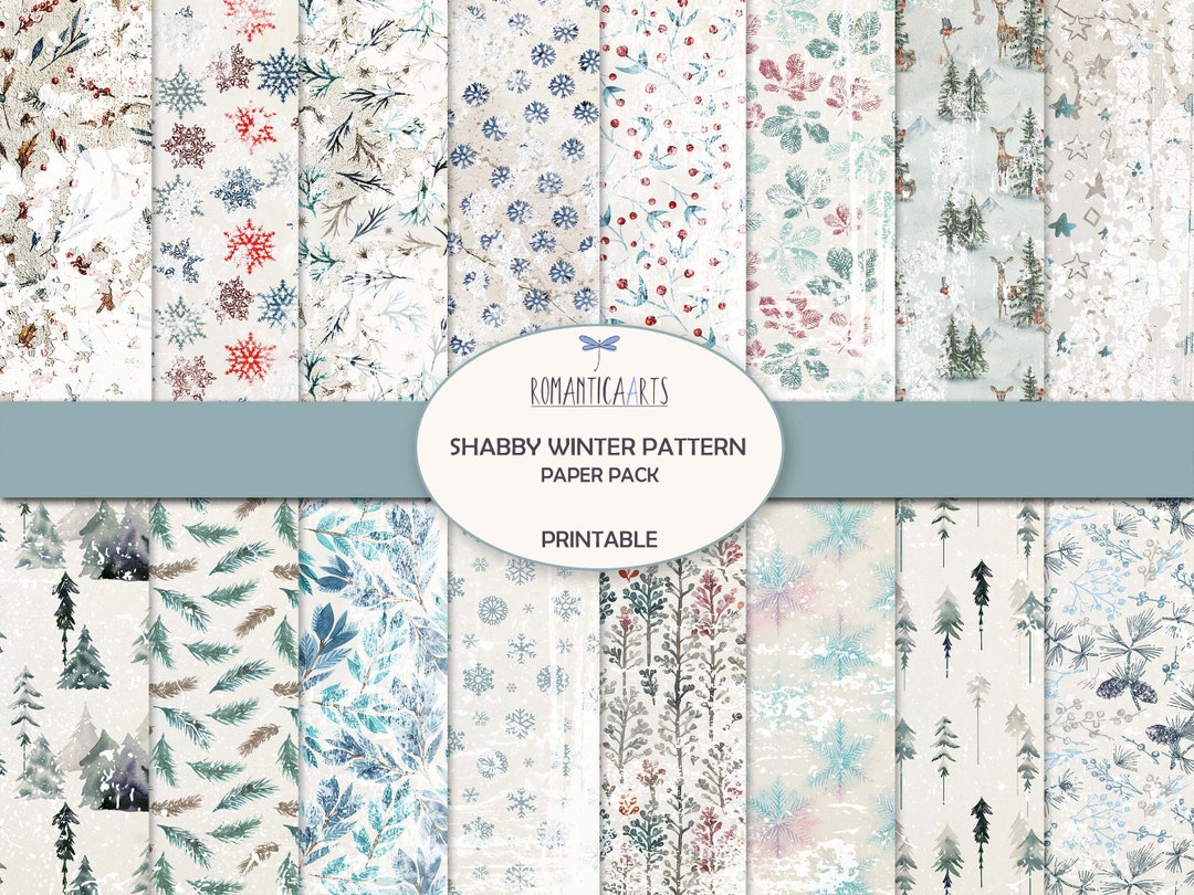 Winter Pattern, Digital Paper Pack, Shabby Winter Paper, Grungy Pattern, Winter Botanicals ...