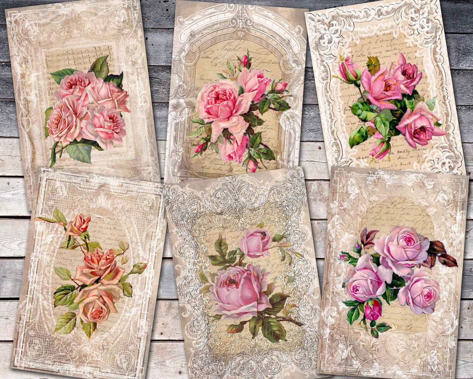 Shabby Pink Roses Pages For Journal Vintage Rose Decoupage | Etsy