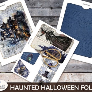 Haunted Halloween Folio Kit, Junk Journal Printable, Halloween Folder, Tri Fold Folio, Loaded ...