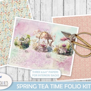 Spring Tea Time Double Door Folio, Junk Journal Printable, Tea and Roses, Loaded Folder, Shabby ...