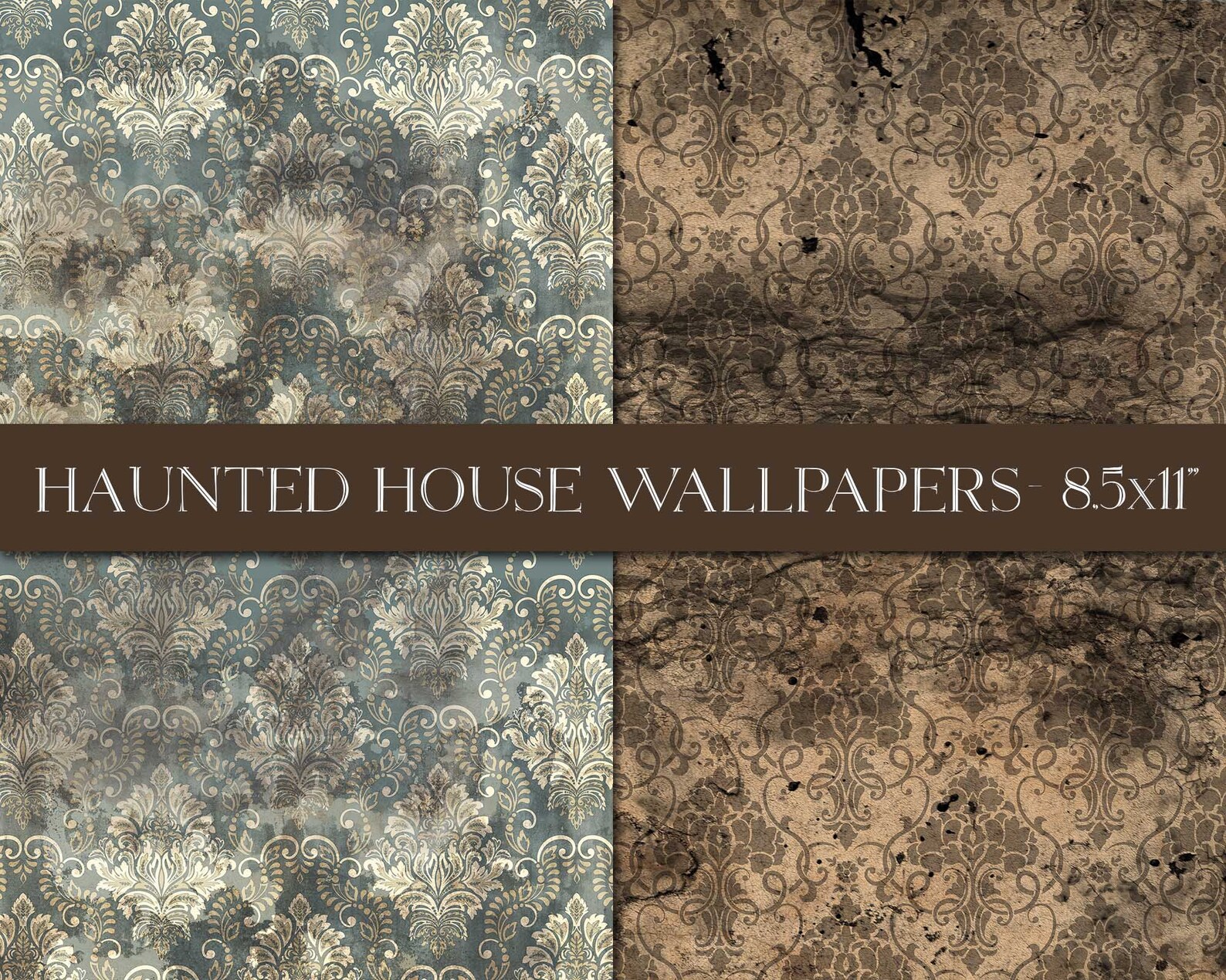 Vintage Halloween Haunted House Wallpaper Grunge Damask Paper - Etsy