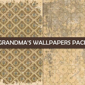 Grandma's Wallpapers Pack, Vintage Paper Pack, Shabby Pattern, Digital ...