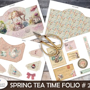 Spring Tea Time Double Door Folio, Junk Journal Printable, Tea and ...