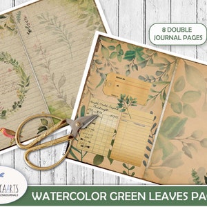 Green Leaves Journal Pages, Greenery Digitals, Shabby Leaves, Botanical ...