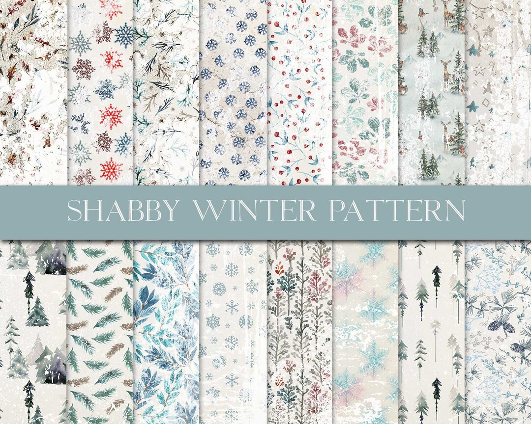 Winter Pattern, Digital Paper Pack, Shabby Winter Paper, Grungy Pattern, Winter Botanicals ...