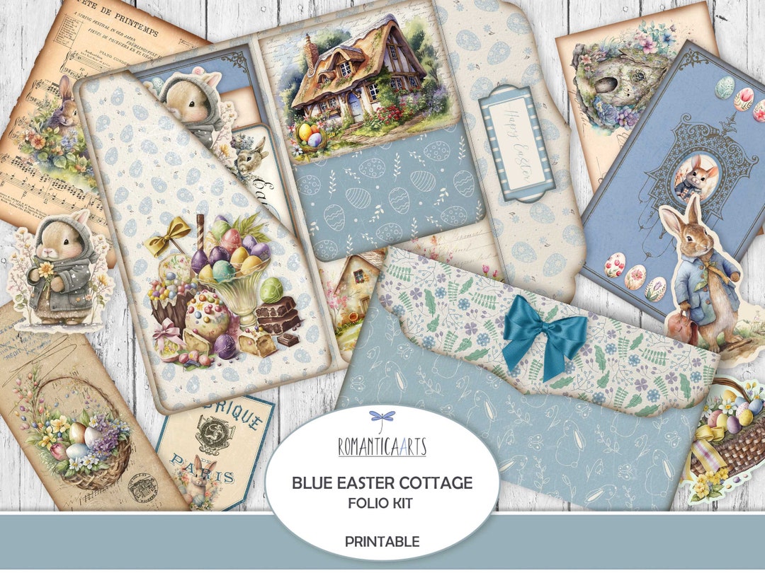 Blue Easter Cottage Folio Kit, Cottage Printable, Pocket Folder, Junk ...