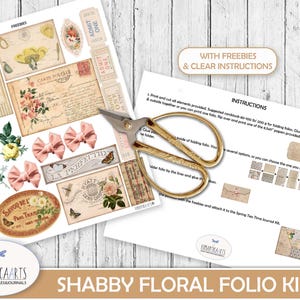 Shabby Floral Folio, Junk Journal Printable, Tri Fold Folio Kit, Happy