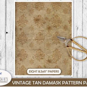 Digital Tan Damask Papers for Crafting, Brown Damask Paper Pack ...