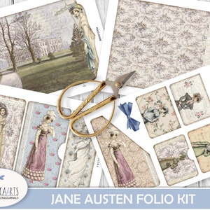 Jane Austen Folio Kit, Shabby Floral Tri Fold Folio Kit, Loaded Folder, Folio Pocket, Journal ...