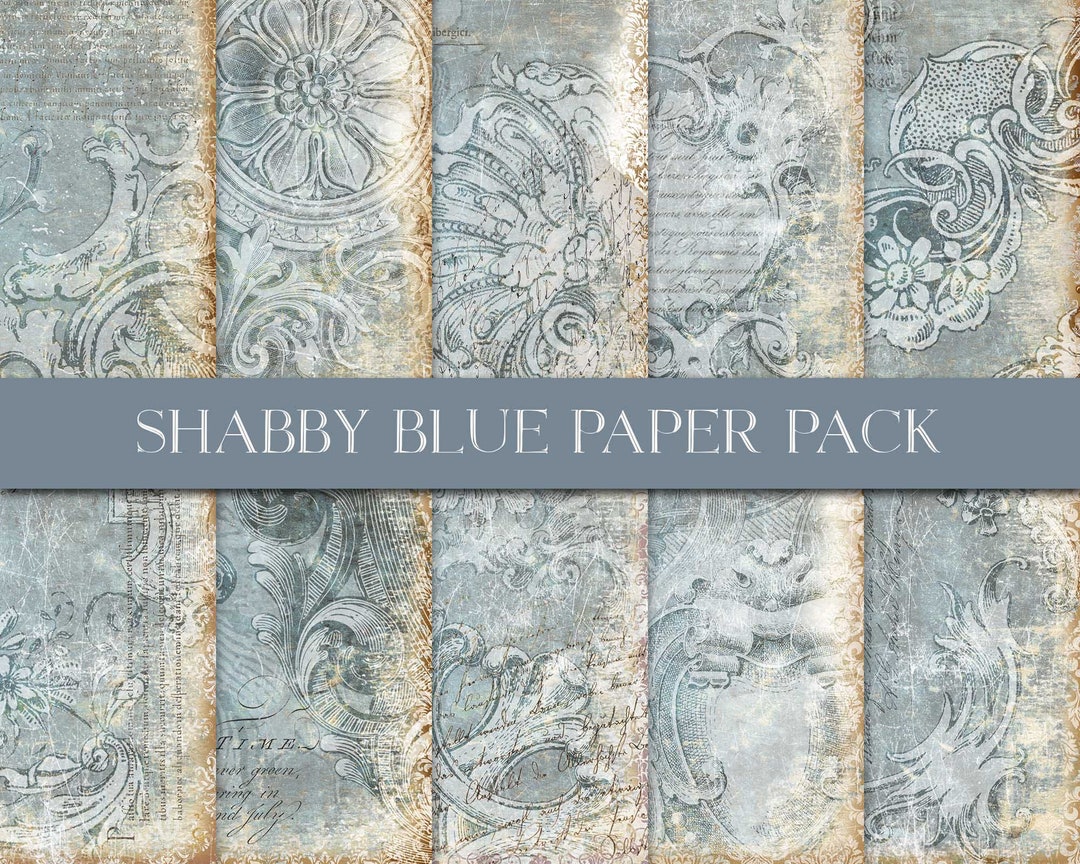 Shabby Blue Pattern Paper, Digital Paper Pack, Grungy Vintage ...