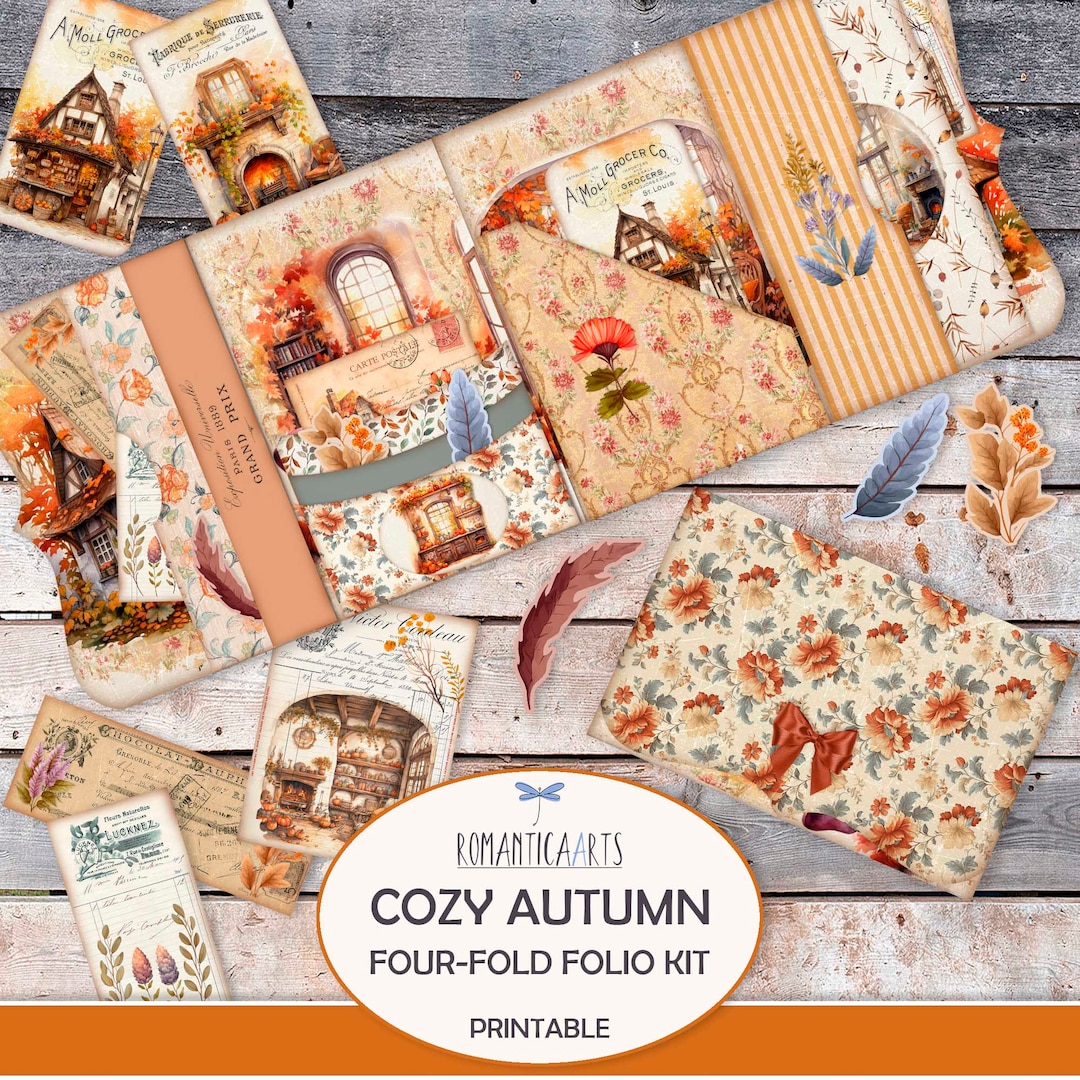 Cozy Autumn Four-fold Folio Kit, Fall Printable, Fold-over Tabbed Folio ...