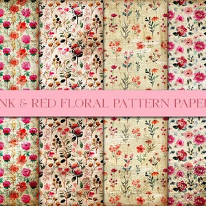Pink and Red Floral Pattern Paper Pack, Pink Flower Paper, Floral ...