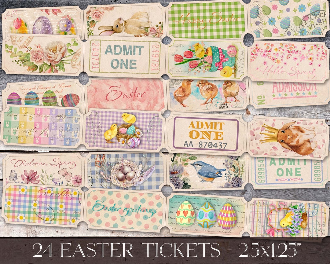 Printable Easter Tickets for Crafting, Easter Digital Paper, Easter ...