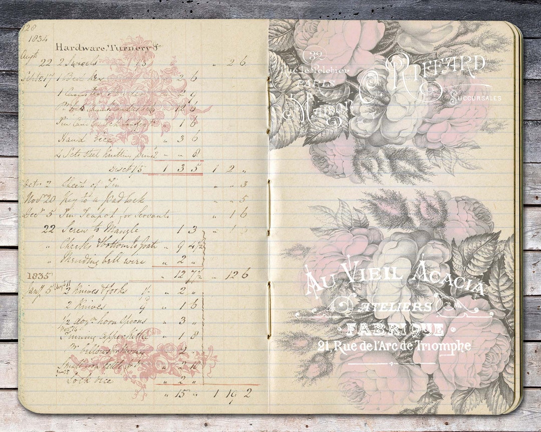Shabby Roses Notebook Pages, Pastel Rose Paper, Vintage Roses, Digital ...