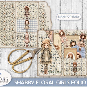 Shabby Floral Girls Folio Kit, Printable Loaded Folder, Vintage Girl ...