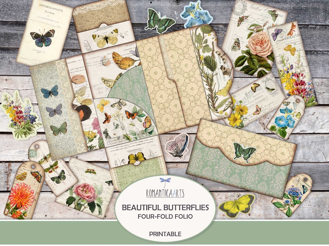 Beautiful Butterflies Four-fold Folio Kit, Butterfly Digital Junk ...