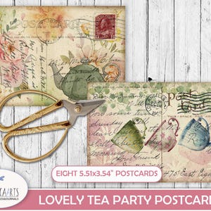 Lovely Tea Party Postcards, Junk Journal Printable, Tea Ephemera ...