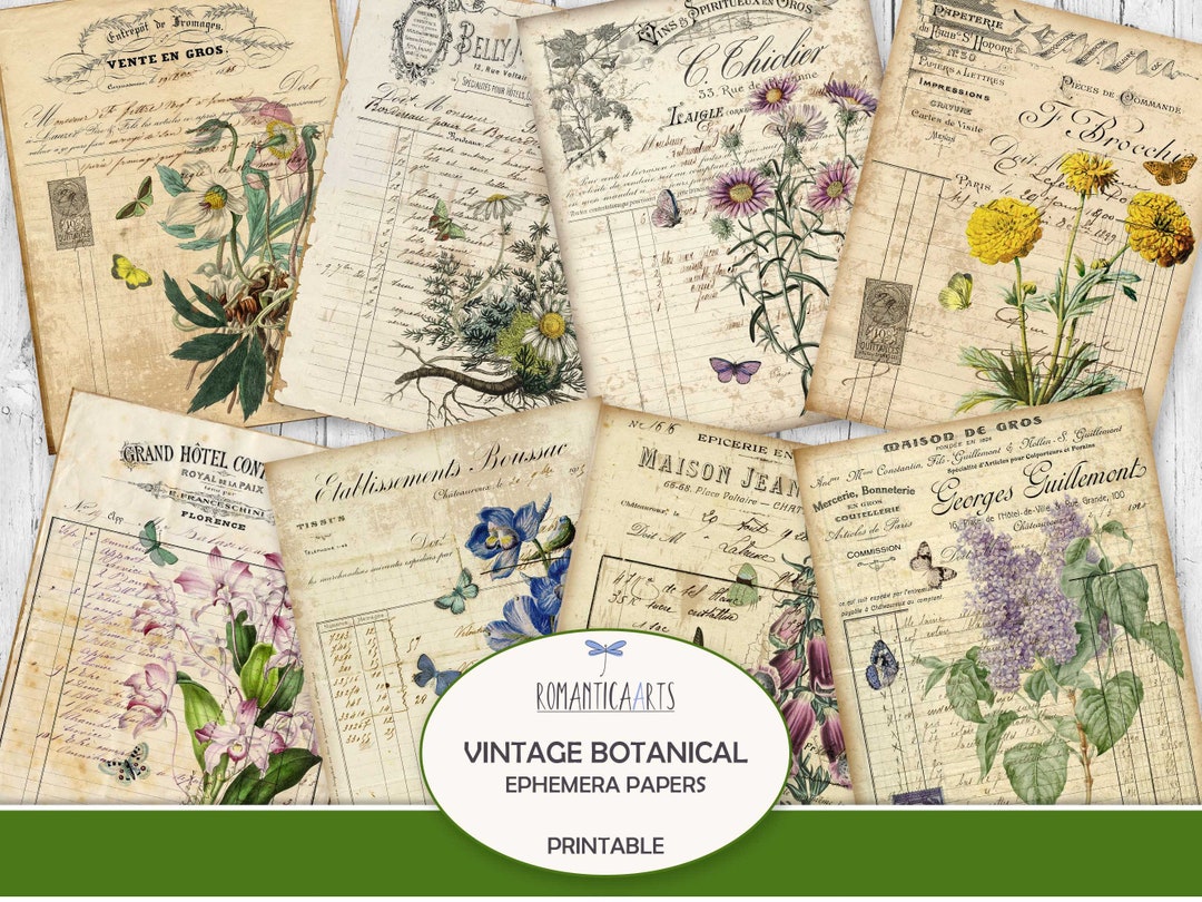 Printable Botanical Ephemera Paper, Digital Download, Vintage Ephemera ...