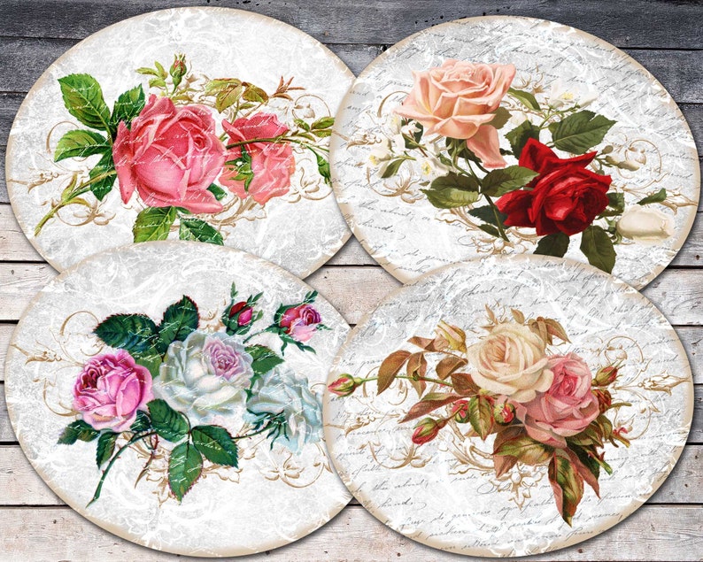 Shabby Roses Oval Collage Sheet Vintage Roses Printable - Etsy