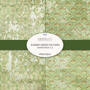 Shabby Green Pattern Paper, Digital Paper Pack, Vintage Green Paper ...