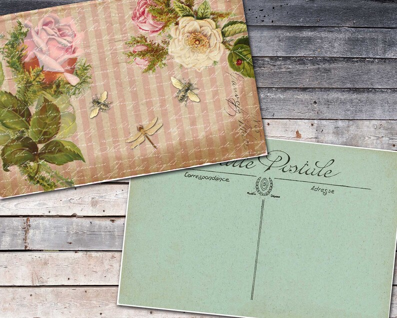 Editable Shabby Roses Vintage Postcards Printable Digital - Etsy