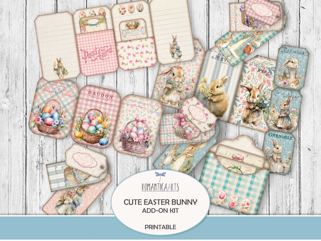 Cute Easter Bunny Add-on Kit, Easter Journal Ephemera, Bunny Journaling ...