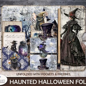 Haunted Halloween Folio Kit, Junk Journal Printable, Halloween Folder, Tri Fold Folio, Loaded ...