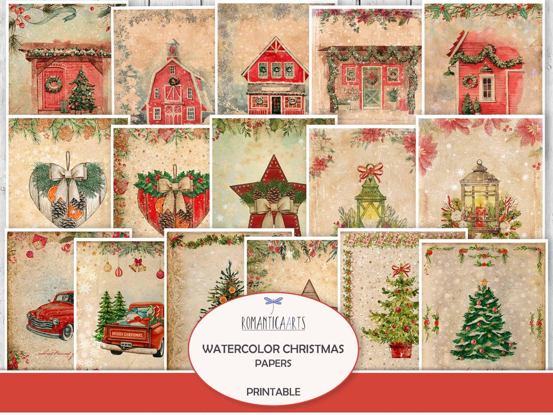Christmas Paper, Traditional Christmas, Shabby Festive Paper, Winter ...