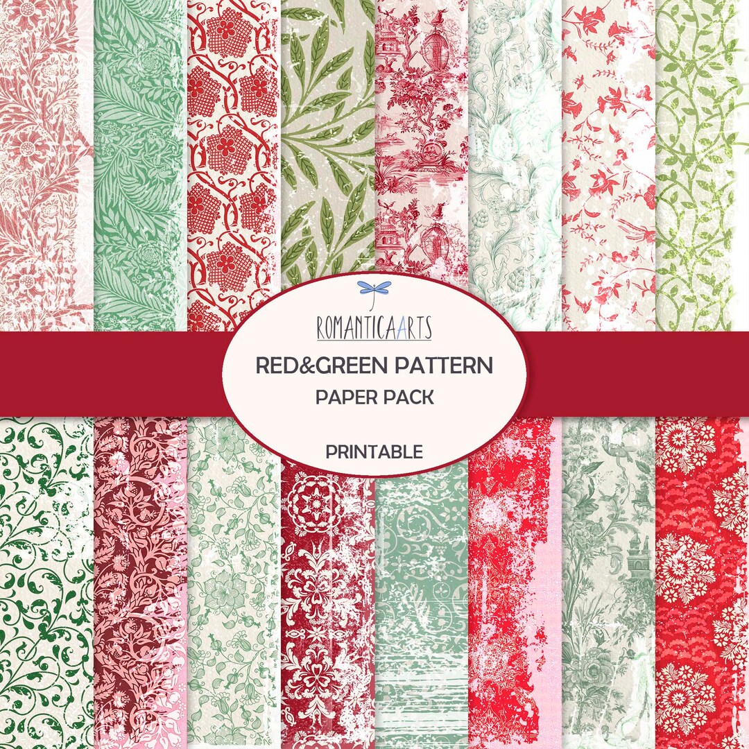Shabby Christmas Digital Papers, Red and Green Pattern Papers, Vintage ...