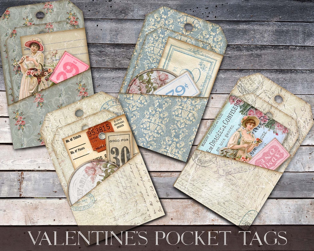 Valentine's Tags, Pocket Tags, Loaded Tag, Journal Insert, Floral ...