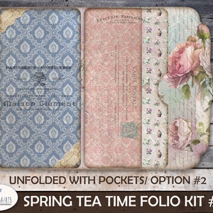 Spring Tea Time Folio Kit, Junk Journal Printable, Tri Fold Folio Kit 