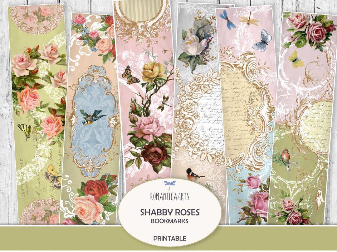 Shabby Roses Bookmarks, Digital Roses Strips, Vintage Roses, Printable ...