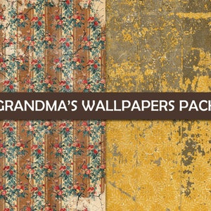Grandma's Wallpapers Pack, Vintage Paper Pack, Shabby Pattern, Digital ...