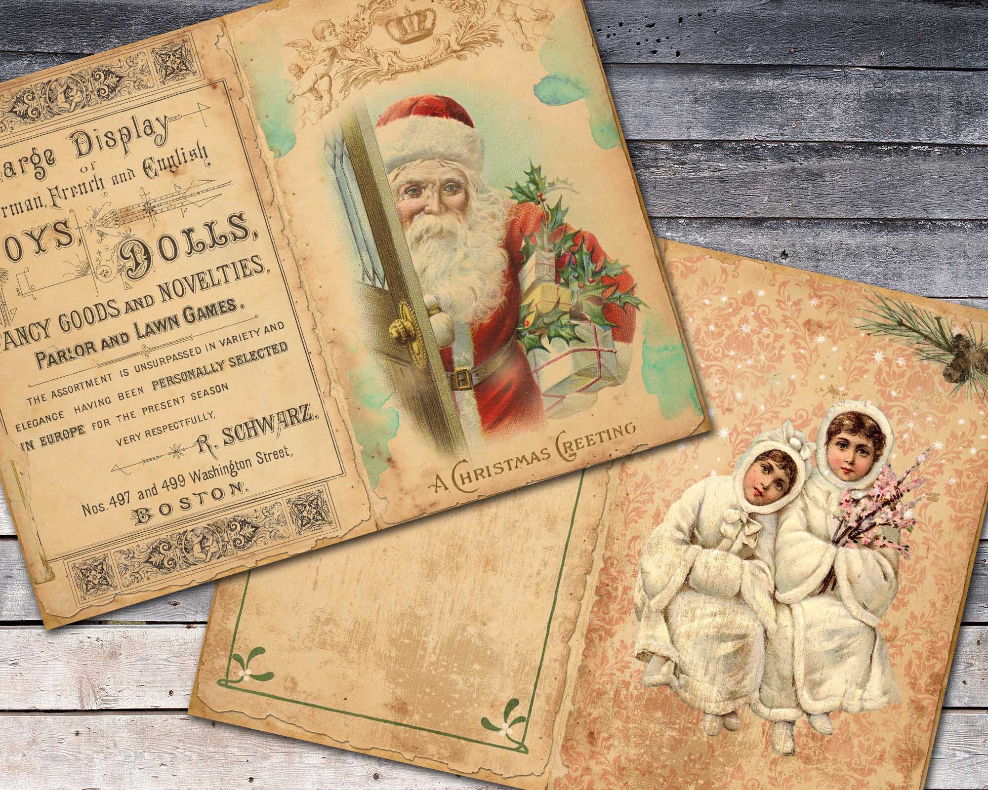 Victorian Christmas Paper for Journal Old World Santa Pages | Etsy