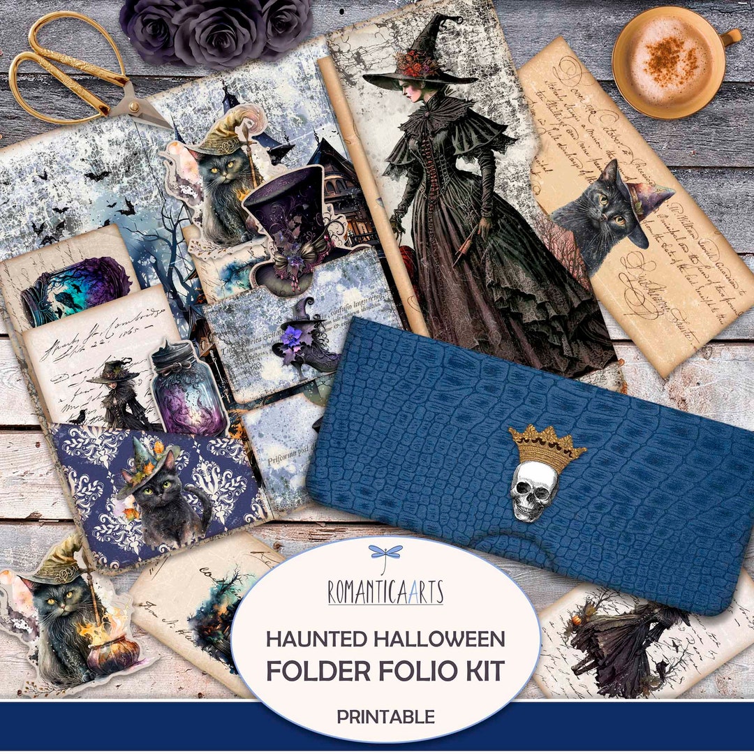 Haunted Halloween Folio Kit, Junk Journal Printable, Halloween Folder, Tri Fold Folio, Loaded ...