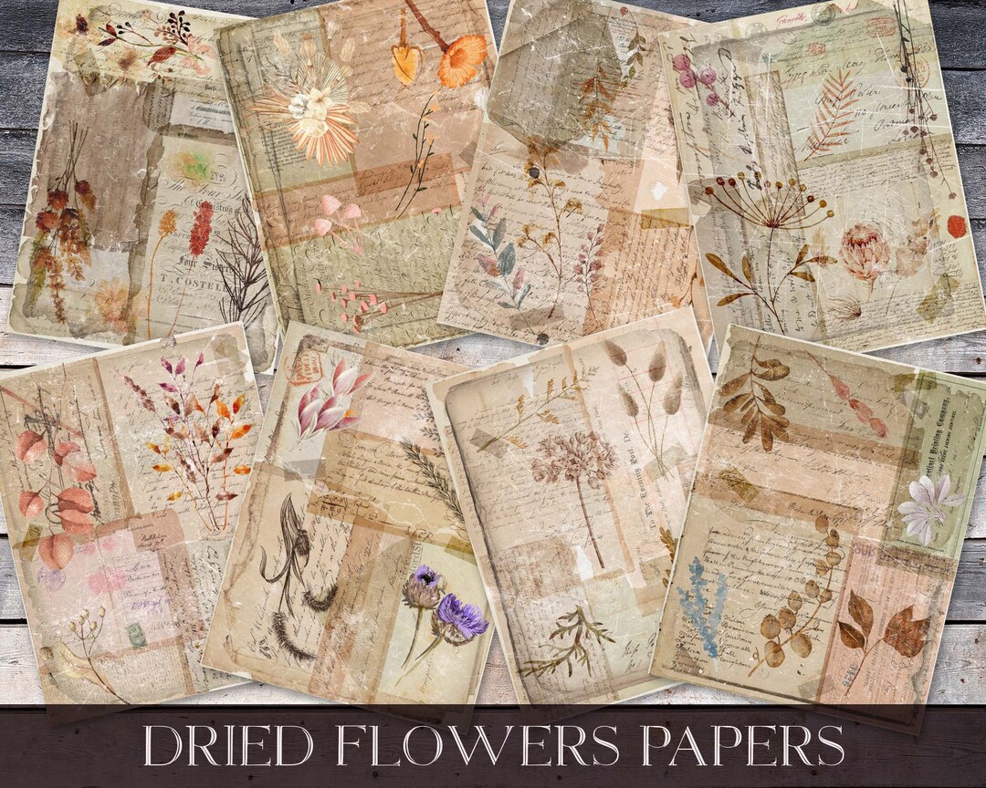 Digital Dried Flower Paper, Pressed Flower Paper, Fall Journal Paper ...