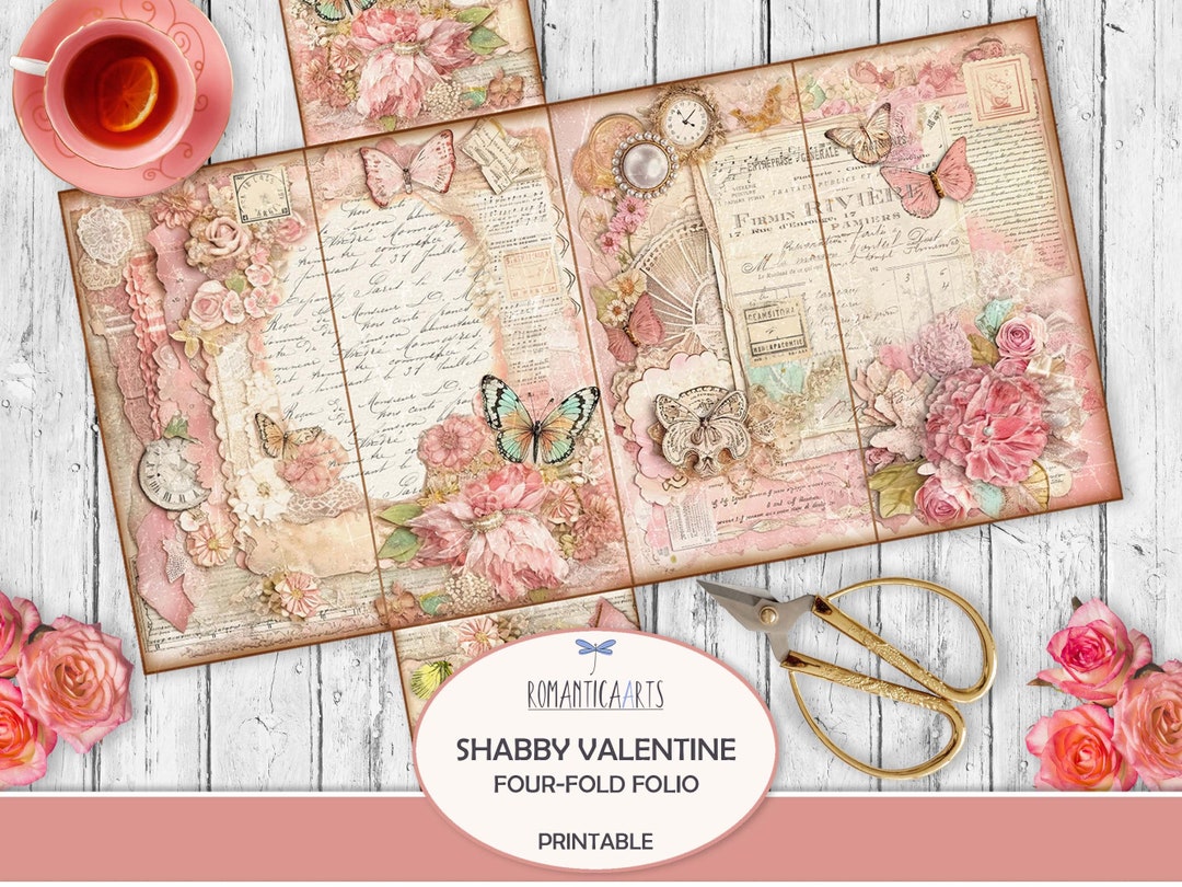 Shabby Valentine Four-fold Folio, French Pink Lace, Romantic Papercraft ...