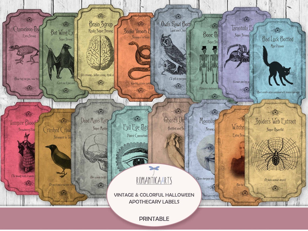 Vintage Halloween Bottle Labels, Spooky Apothecary, Printable Digital ...