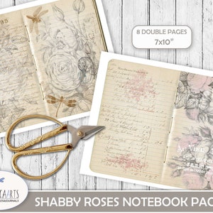 Shabby Roses Notebook Pages, Pastel Rose Paper, Vintage Roses, Digital ...