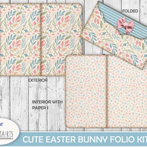Cute Easter Bunny Folio Kit, Easter Journal, Easter Ephemera, Pink and ...