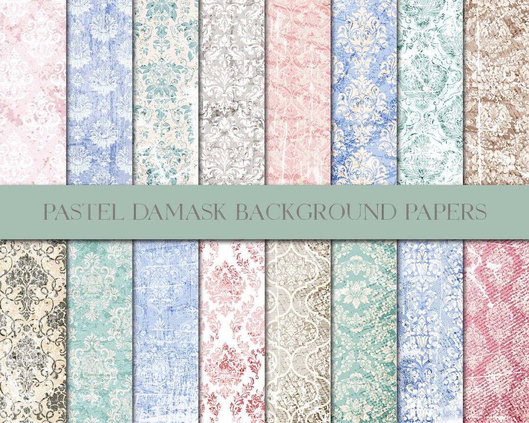 Pastel Damask Paper Pack Damask Pattern Faded Damask Shabby - Etsy