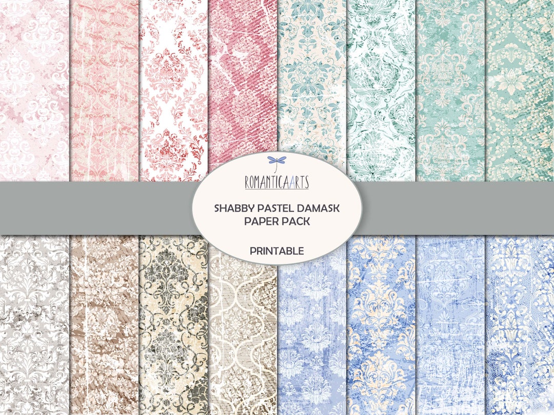 Pastel Damask Paper Pack, Damask Pattern, Faded Damask, Shabby Damask ...