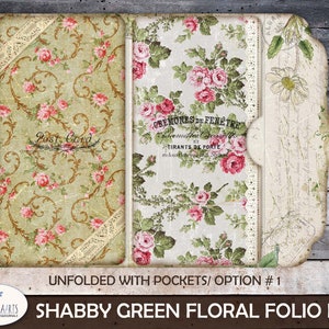Shabby Green Floral Folio Kit, Junk Journal Printable, Tri Fold Folio ...