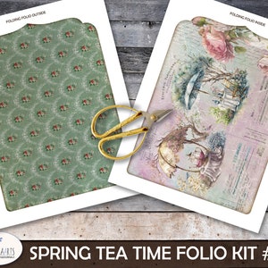 Spring Tea Time Folio Kit, Junk Journal Printable, Tri Fold Folio Kit, Tea and Roses, Folio ...