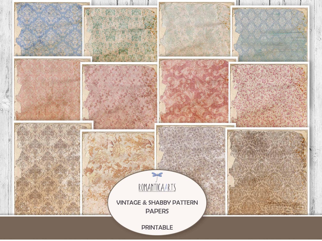 Vintage Pattern Paper, Shabby Style, Layered Page, Damask Pattern ...