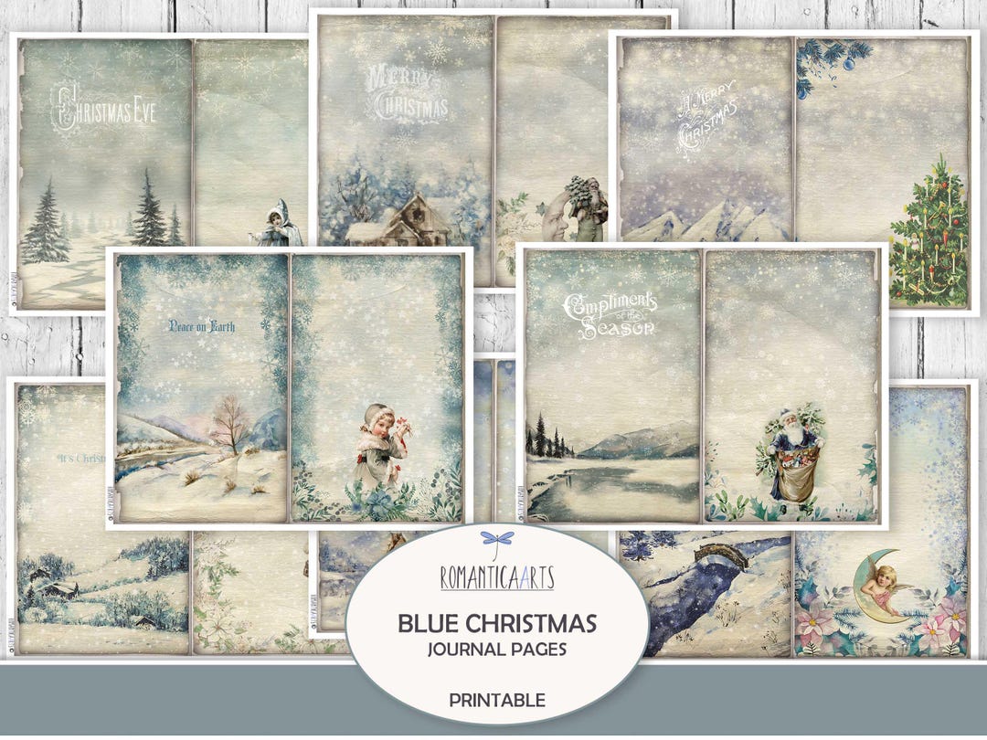 Christmas in Blue Journal Paper, Blue Christmas Digital Pages, Winter ...