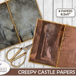 Creepy Castle Papers for Journal, Haunted Old Castle Collage Sheet ...