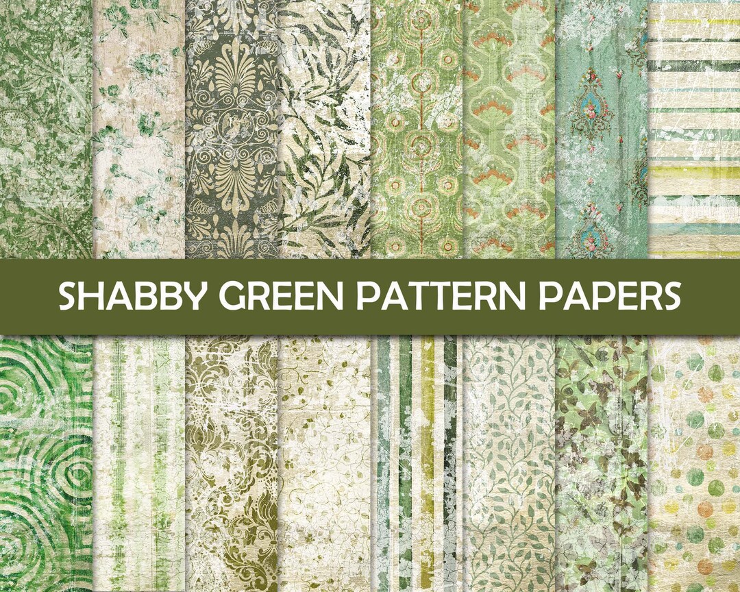 Shabby Green Pattern Paper Digital Paper Pack Vintage Green - Etsy