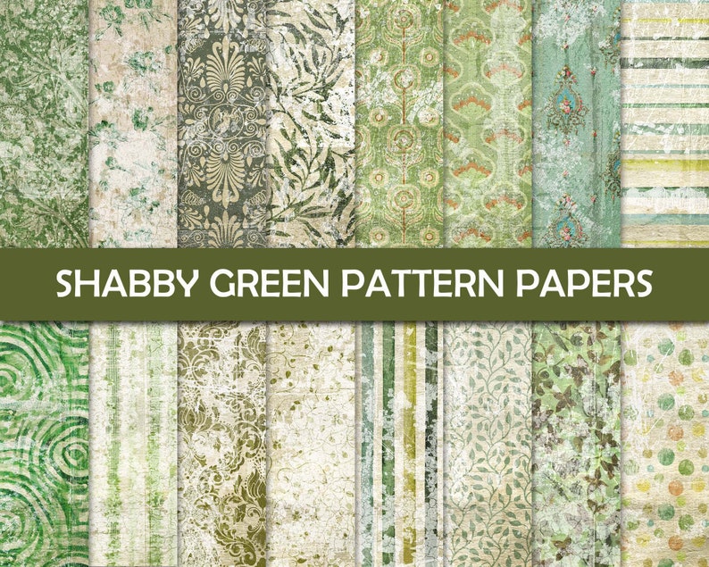 Shabby Green Pattern Paper Digital Paper Pack Vintage Green - Etsy